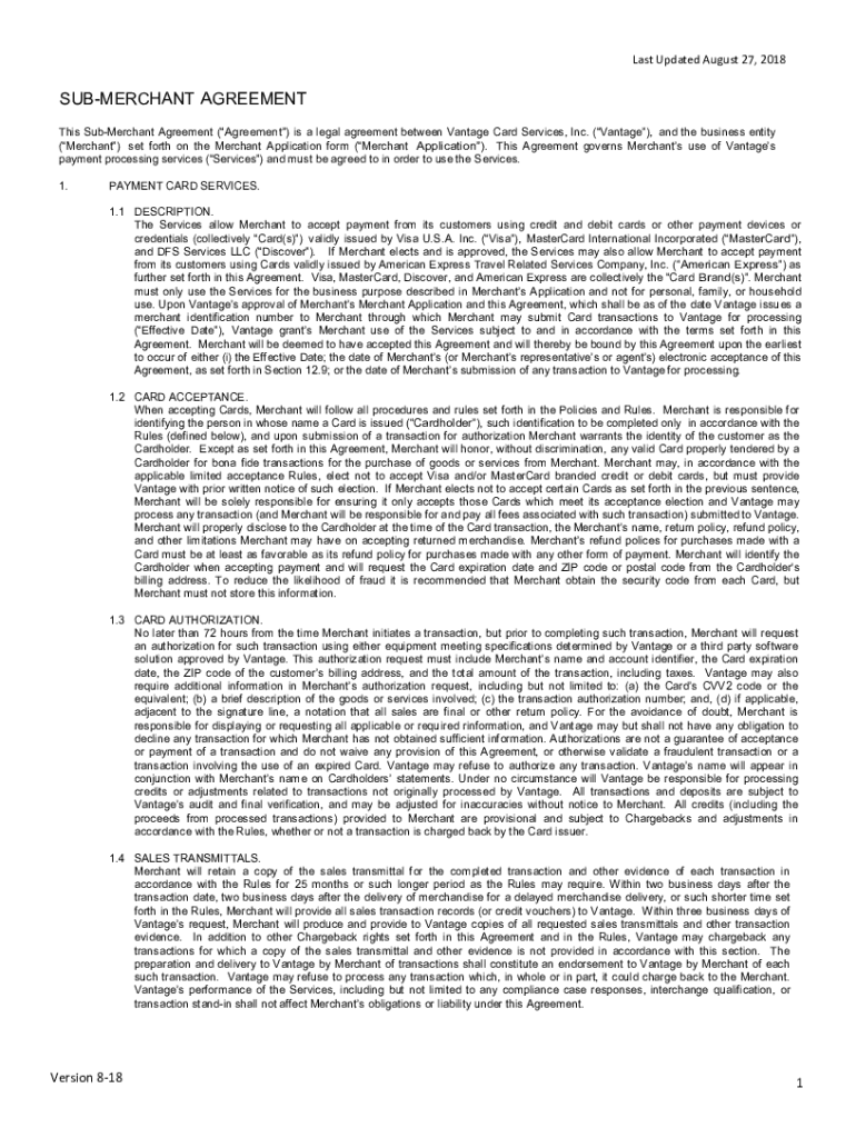 Fillable Online This Payment Processing Agreement for Sub-merchants ...