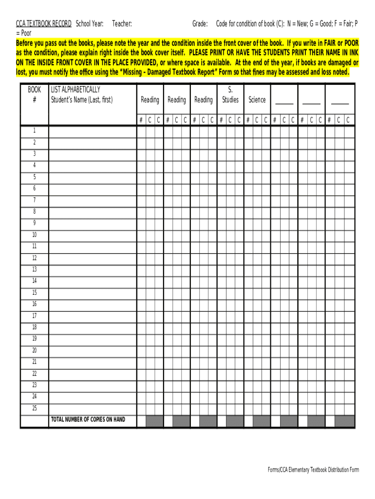 TEXTBOOK RECORD Doc Template | pdfFiller