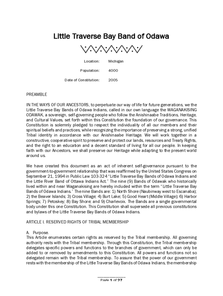 Fillable Online Little Traverse Bay Bands of Odawa Indians: Preamble ...