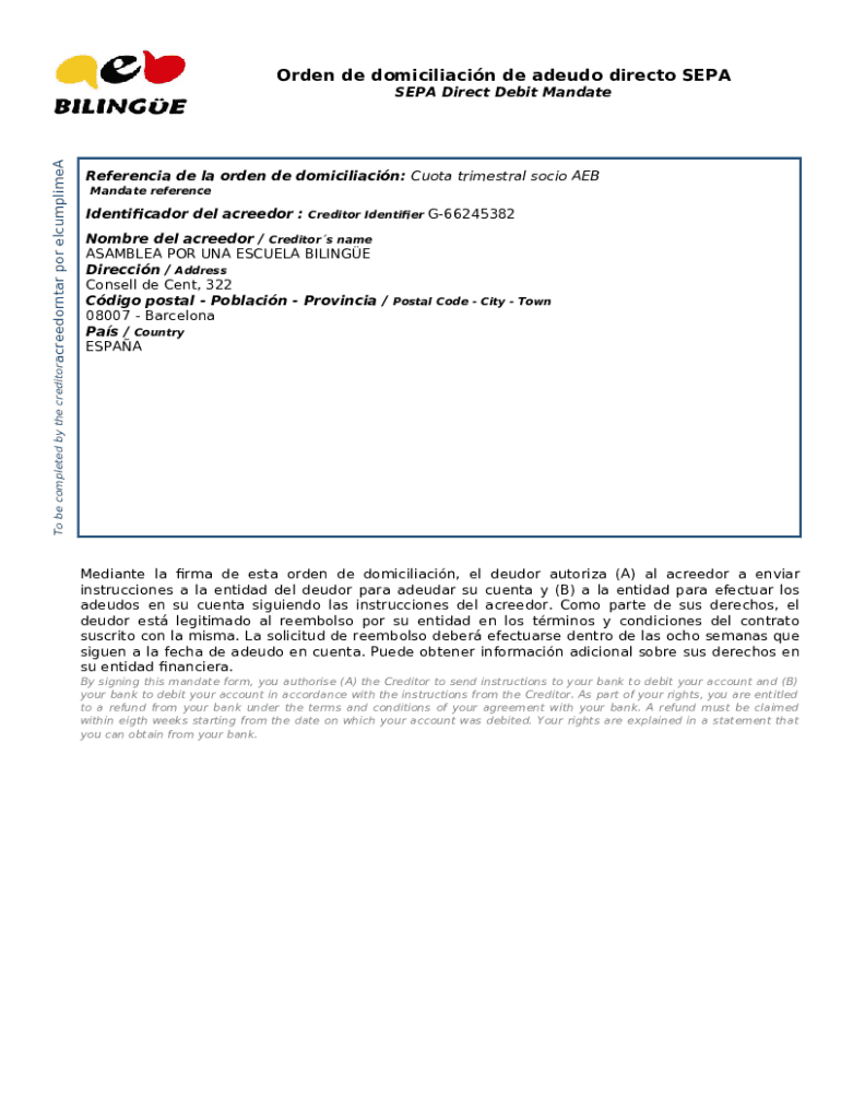 Identificador del acreedor : Creditor Identifier G-66245382 Doc Template | pdfFiller