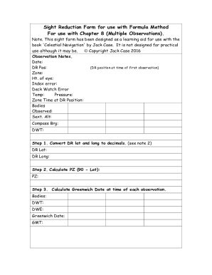 Fillable Online Sight Reduction Form for use with Chapter 8 (Multiple ...