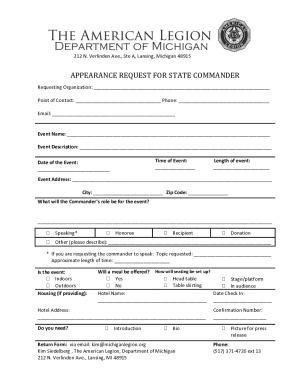 Fillable Online APPEARANCE REQUEST FOR STATE COMMANDER Fax Email Print - pdfFiller