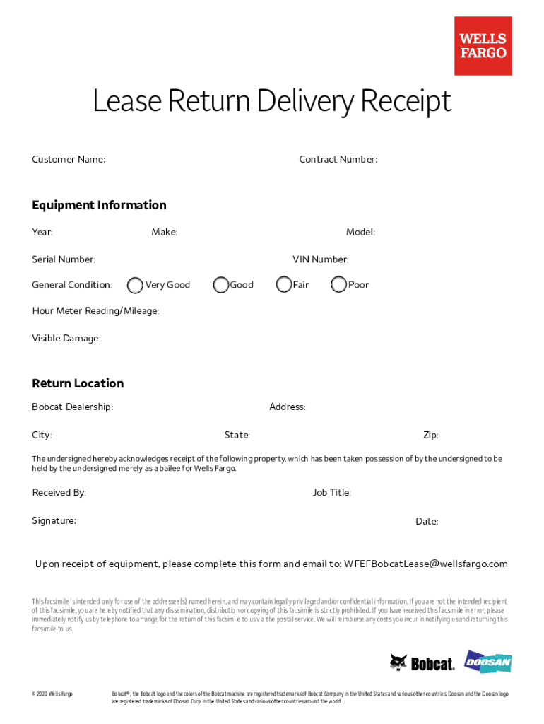 Fillable Online Lease Return Delivery Receipt. Lease Return Delivery ...