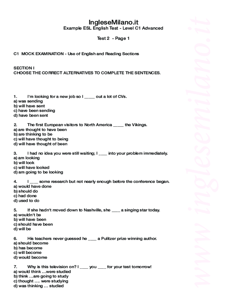 Fillable Online C1 Advanced - Exercises To Prepare For The Exam Fax ...