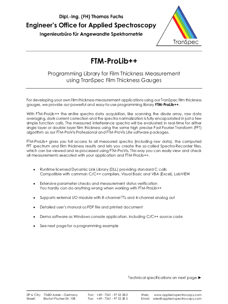 Fillable Online FTM-ProLib++ Programming Library for Film Thickness ...
