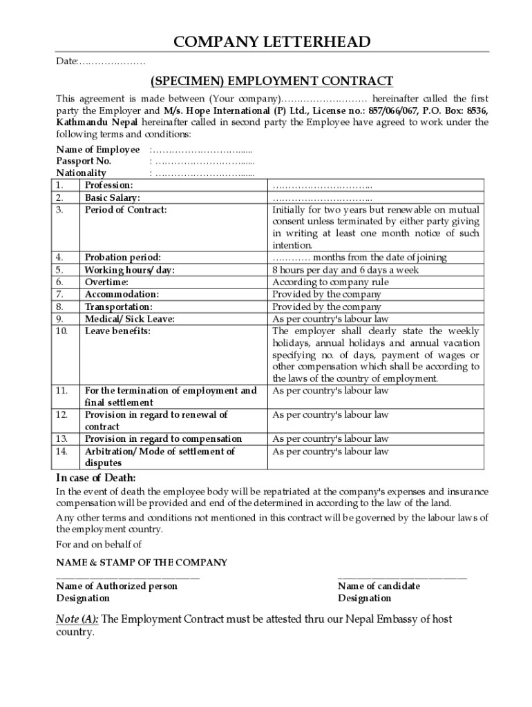Fillable Online SAMPLE OF EMPLOYMENT CONTRACT.doc Fax Email Print ...