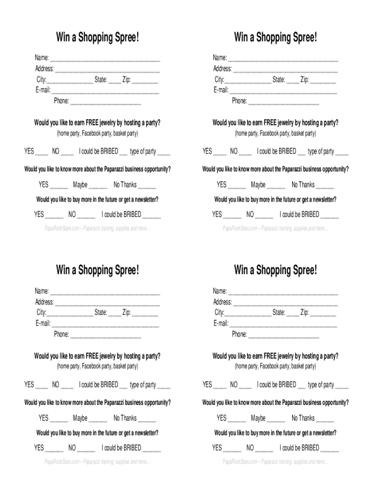 Fillable Online Sweepstakes Form Fax Email Print - pdfFiller