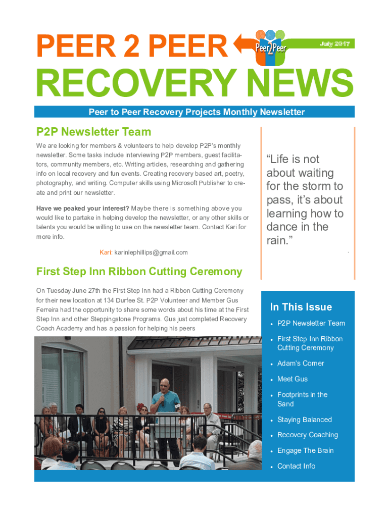 Fillable Online Peer to Peer Recovery Projects Monthly Newsletter Fax ...