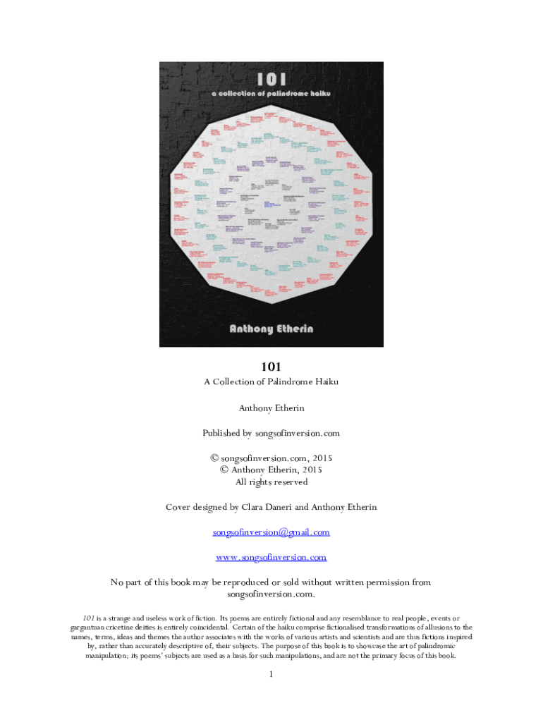 Fillable Online 1 A Collection of Palindrome Haiku Anthony Etherin ...