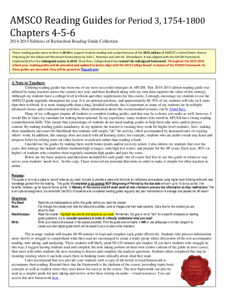 Fillable Online AMSCO Reading Guides for Period 3, 1754-1800 Chapters 4 ...
