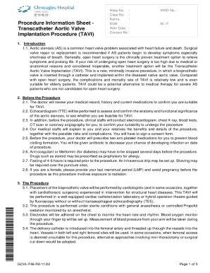 Fillable Online Procedure Information Sheet Transcatheter Aortic Valve ...