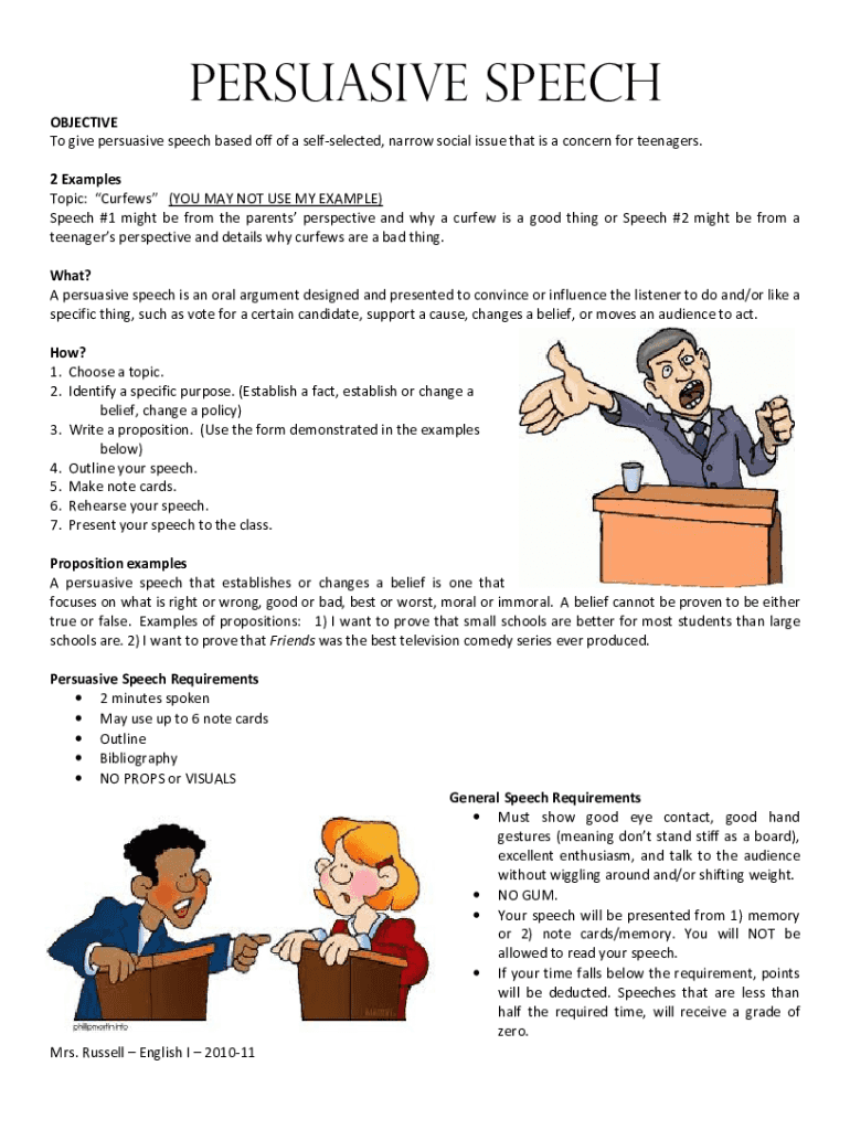 Fillable Online What are some ideas for persuasive speeches on social ...