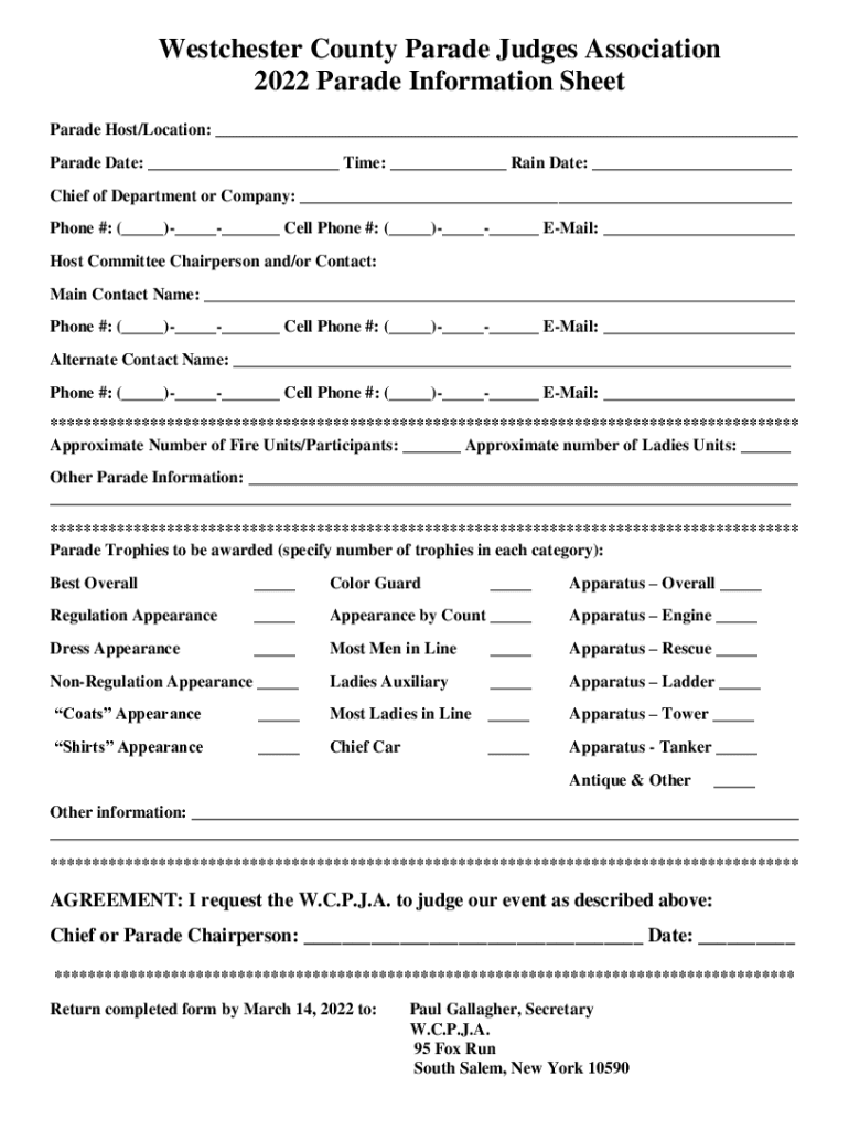 Westchester Parade Judges - Fill Online, Printable, Fillable, Blank ...