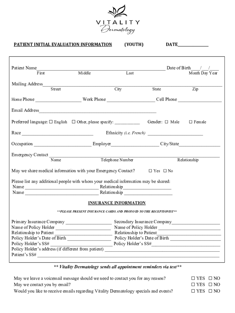 Fillable Online IE Form (Youth)- Vitality (FINAL) Fax Email Print ...