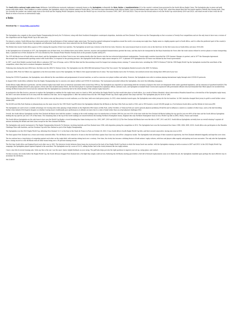 Fillable Online What is the meaning of 'the Bok' in South African rugby? Fax Email Print - pdfFiller