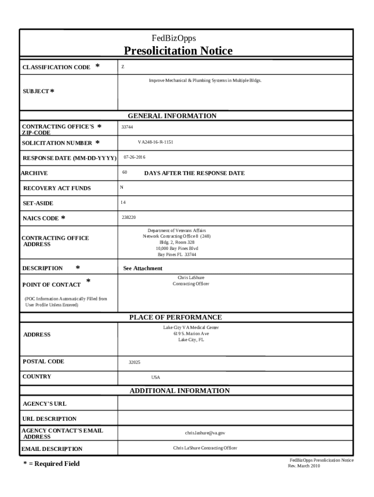 Action Code: Pre-Solicitation Notice Doc Template | pdfFiller