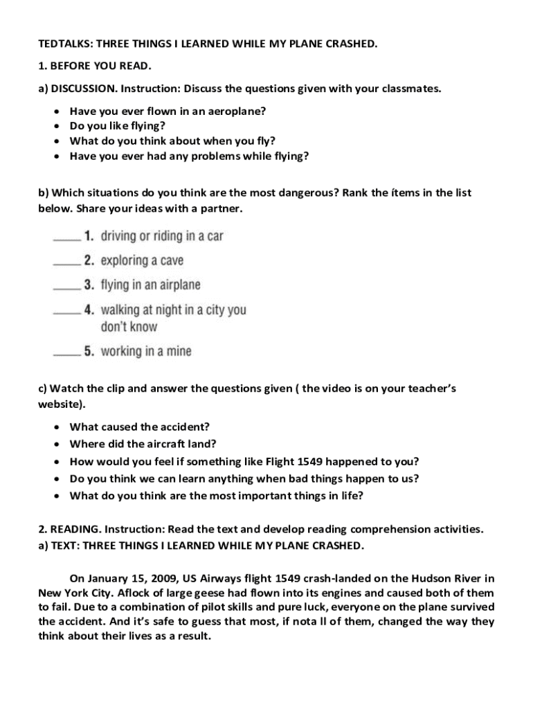 Fillable Online 3 things I learned while my plane crashed - Ric Elias ...