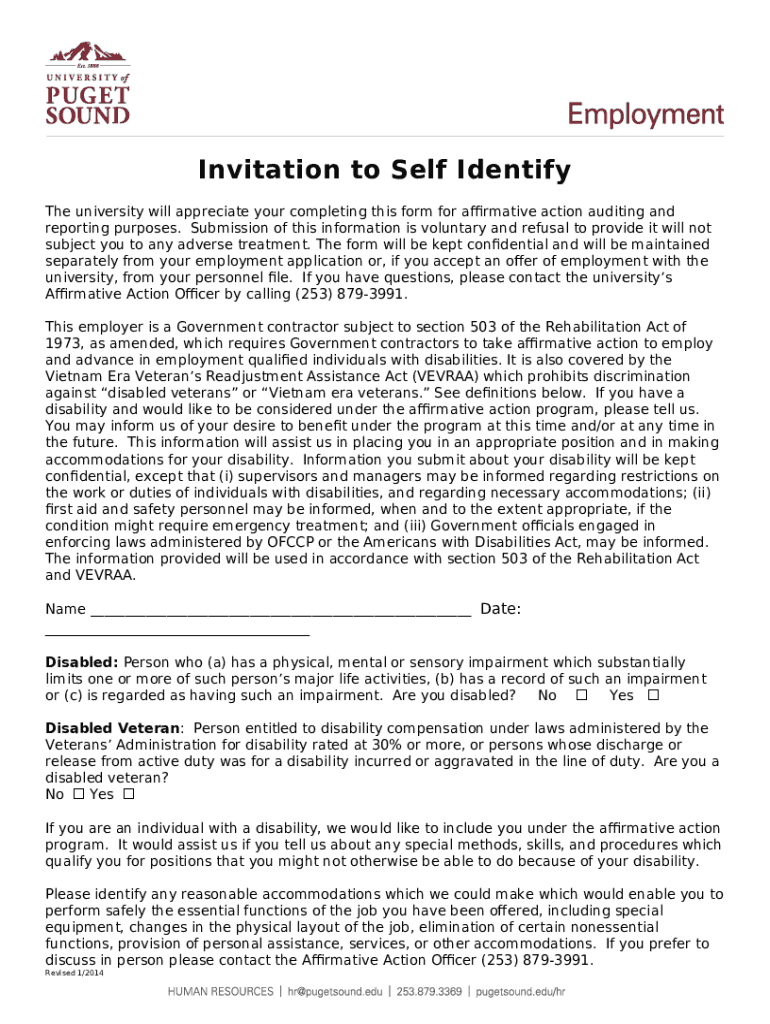 Affirmative Action: Post-Offer Invitation to Self-Identify Doc Template | pdfFiller