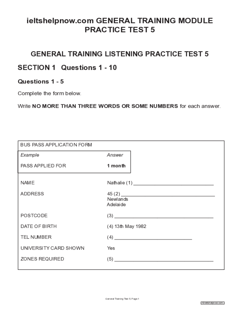 Fillable Online general training question paper test 5.pdf - IELTS-Blog ...