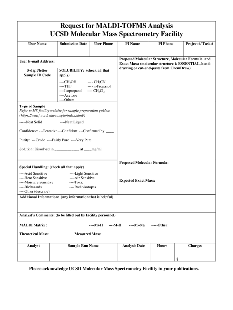 Fillable Online Request for GC-MS Analysis UCSD Molecular ... Fax Email ...