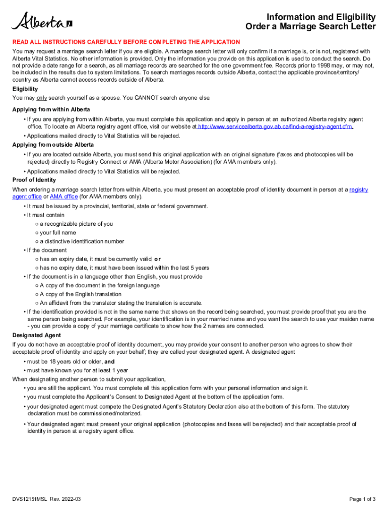 Fillable Online Information and Eligibility Order a Marriage Search ...