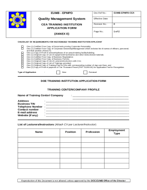 CEM Annex B Training Institution Application Doc Template | pdfFiller