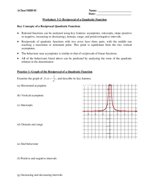 Fillable Online Worksheet 3-2: Reciprocal of a Quadratic Function Fax ...