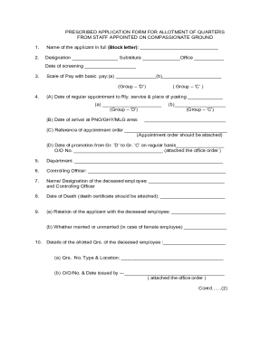 Fillable Online prescribed application form for allotment of quarters ...