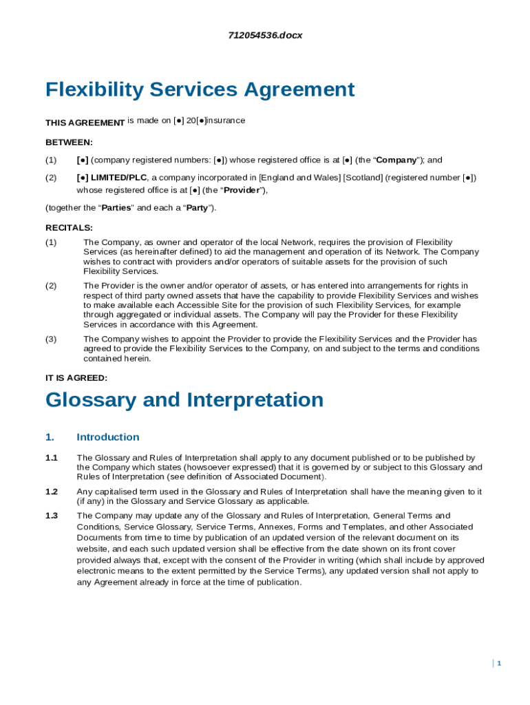 Flexibility Services Agreement Doc Template | pdfFiller