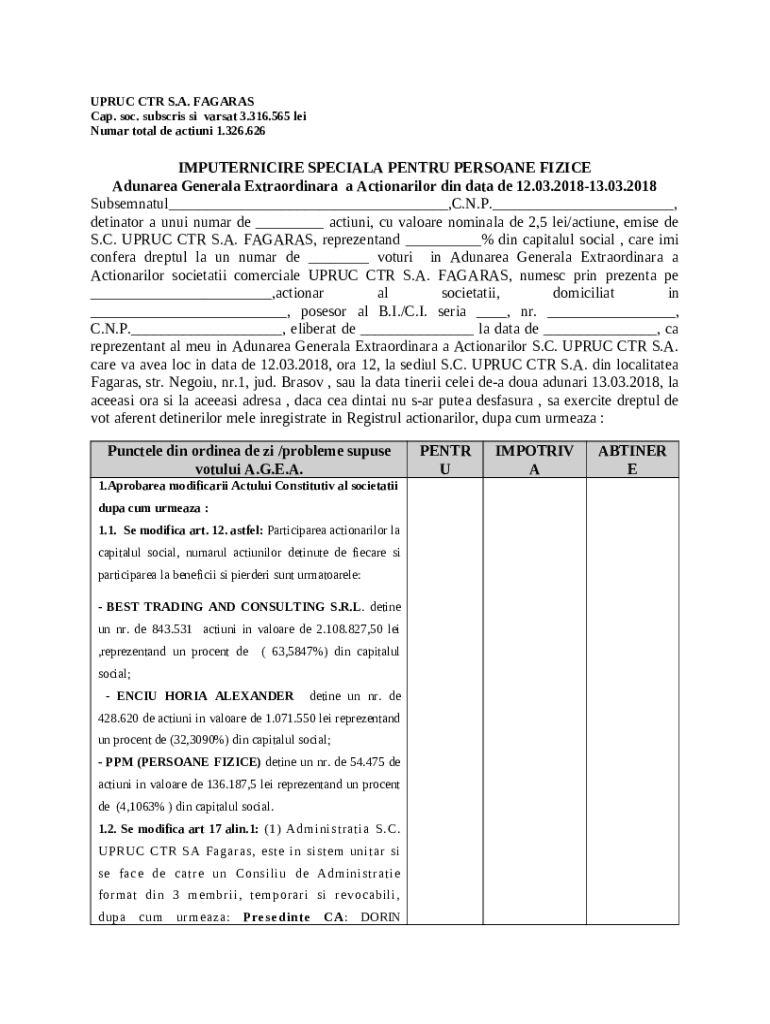 Imputernicire speciala pers. juridica Doc Template | pdfFiller