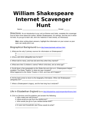 Shakespeare Scavenger Hunt: Introduction to the Author ... Doc Template ...