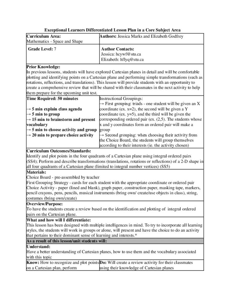 Fillable Online Exceptional Learners Lesson Plan.docx Fax Email Print ...