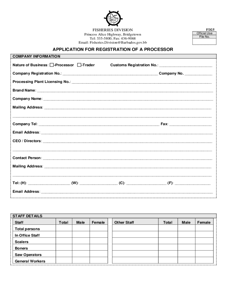 Fillable Online FD25 - Application for Registration of a Processor Fax ...