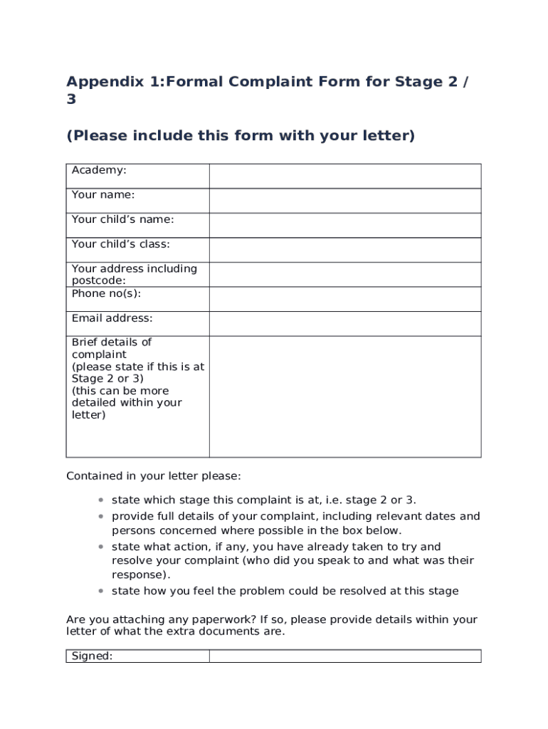 al Complaint for Stage 2 / 3 (Please include this ... Doc Template ...