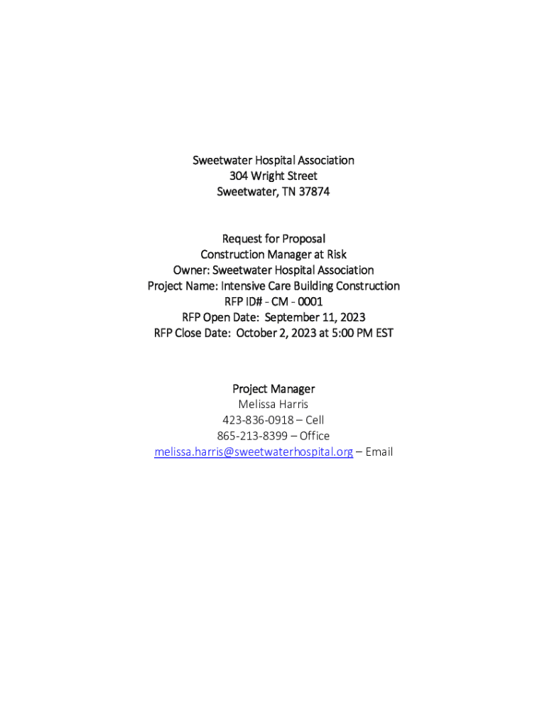 Fillable Online FINAL SHA - CMAR RFP - Intensive Care Facility Fax ...