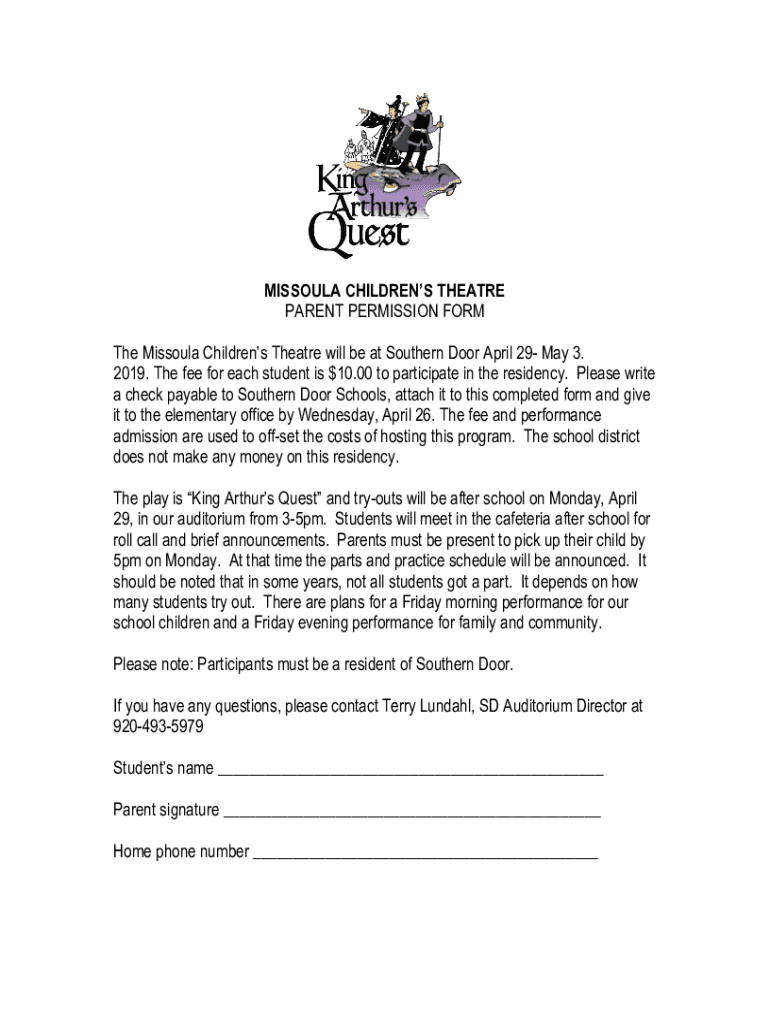 Fillable Online Missoula Children's Theatre Parent Permission Form Fax ...