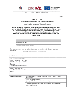 1 Annex 5 To Rules of selection of research applications ... Doc Template | pdfFiller