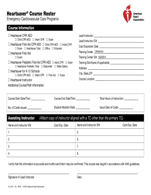 Fillable Online AHA Heartsaver First Aid CPR AED Training Fax Email ...