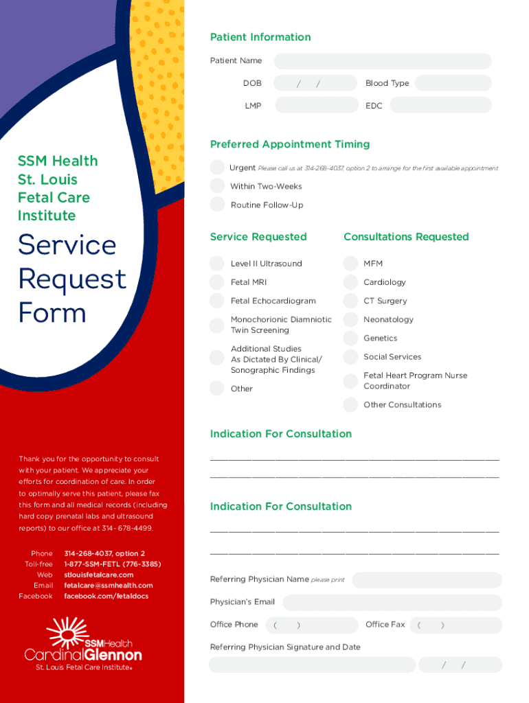 Fillable Online Service Request Form SSM Health Cardinal Glennon St ...