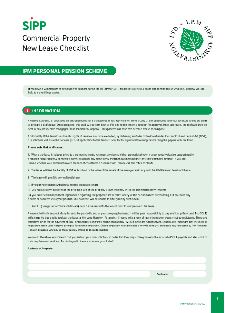 Fillable Online SIPP - Commercial Property New Lease Checklist Fax Email Print - pdfFiller