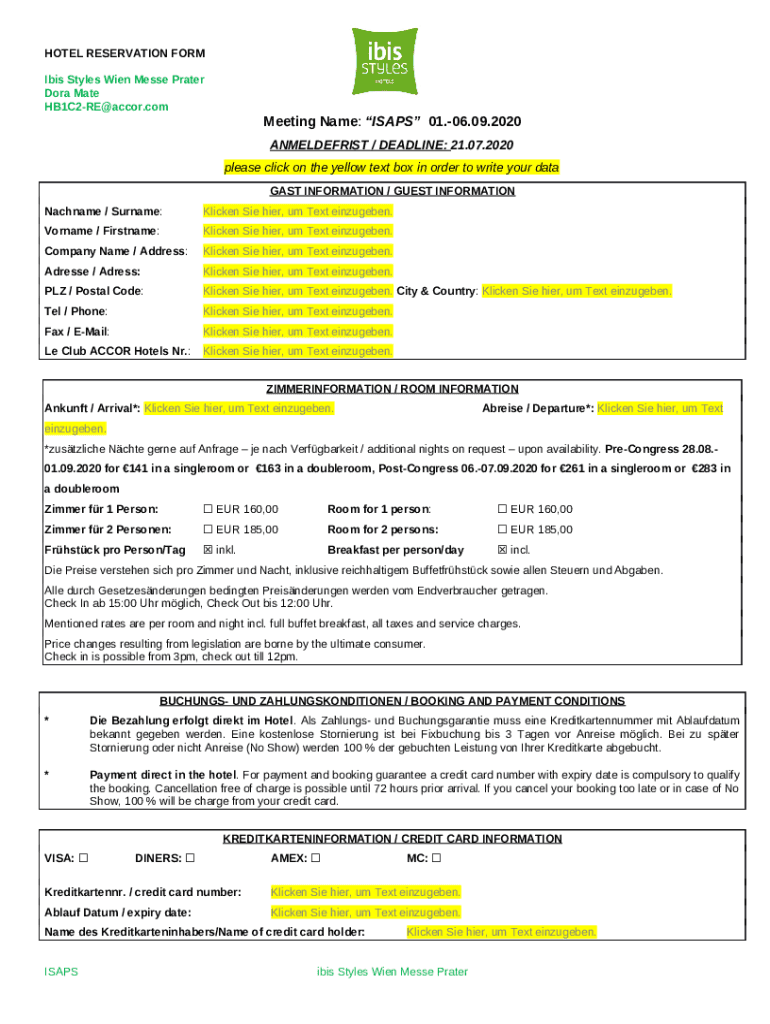 Economy Hotel Wien City - ibis Styles - Accor - ALL Doc Template | pdfFiller