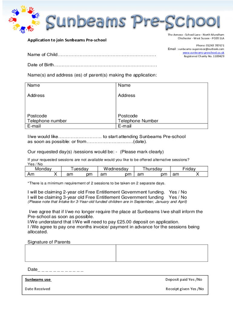 Fillable Online Sunbeams Pre-School - Open - Find an Inspection Report ...