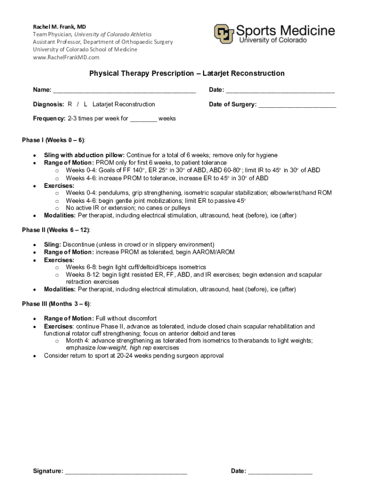 Fillable Online RMF PT Protocol - Latarjet Reconstruction Fax Email ...