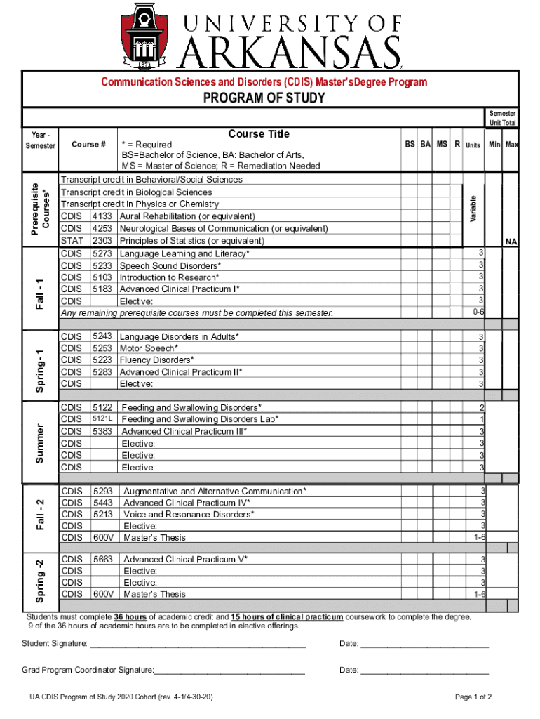 Fillable Online cdis uark Program of StudyCommunication Sciences and ...