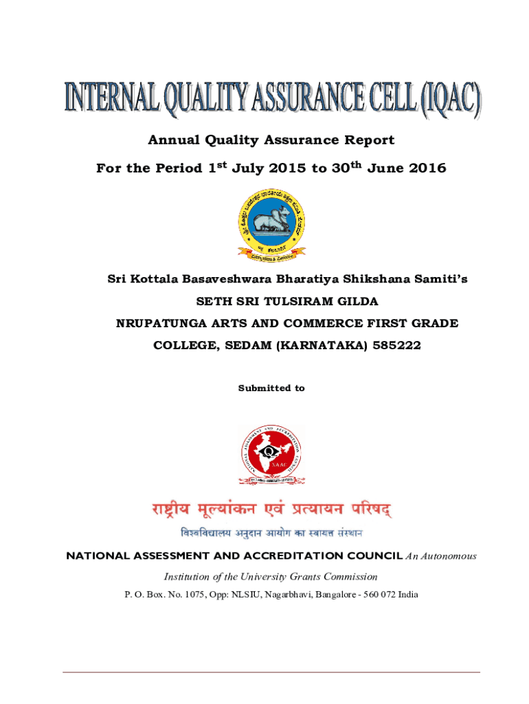 Fillable Online Annual Quality Assurance Report For the Period 1st July 2015 ... Fax Email Print ...