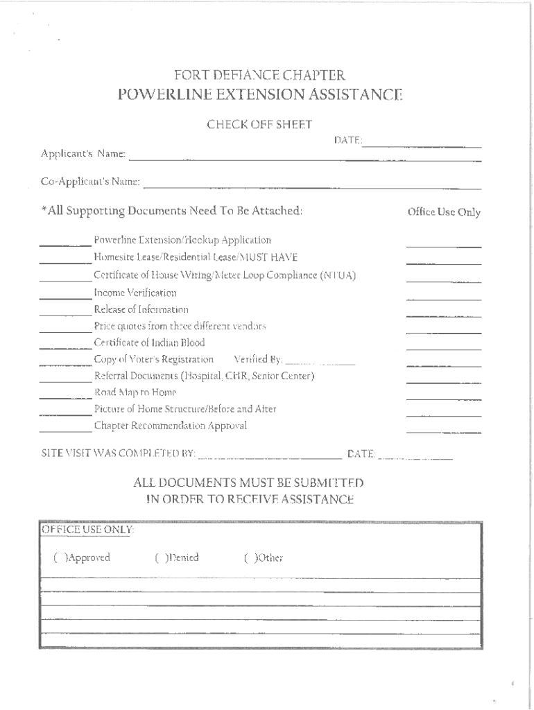 Fillable Online Fort Defiance Chapter Powerline Extension assistance ...