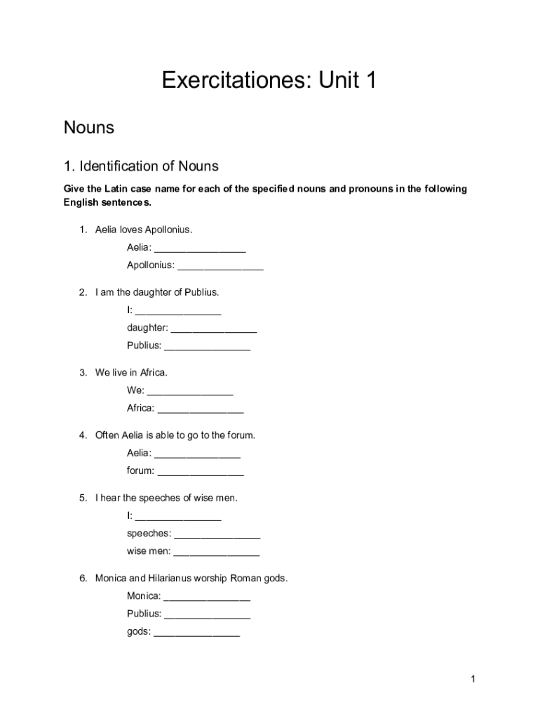 Fillable Online Unit 1 - Inflection of Nouns, Pronouns, Adjectives, and ...