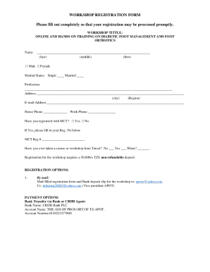 Fillable Online WORKSHOP REGISTRATION FORM Please fill out ... Fax ...