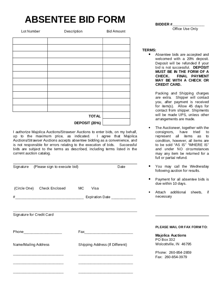 How To Place An Absentee Bid Doc Template | pdfFiller
