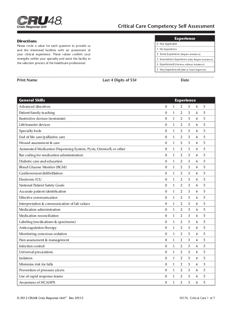 Fillable Online Fillable Online Critical Care Skills Checklist - Cross ...